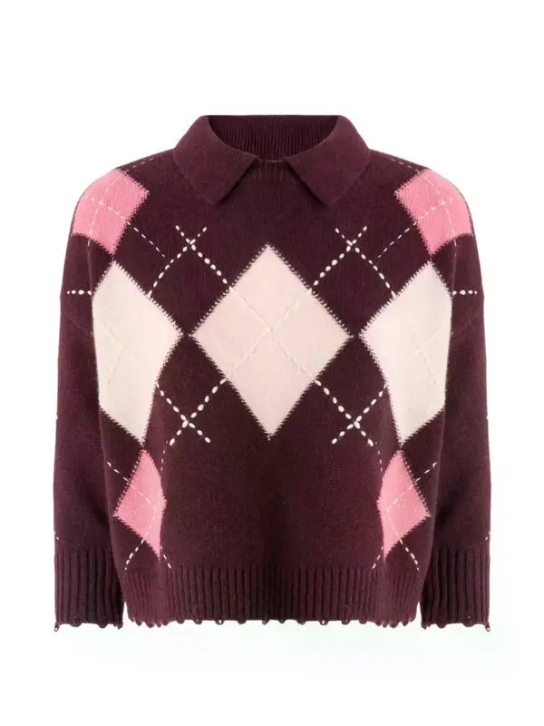 Pinko Argyle Pattern Distressed Sweater - Red