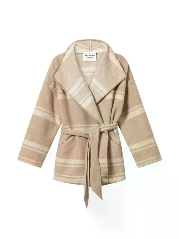 MARANT ETOILE Brea Horizontal-stripe Belted Coat - Neutrals