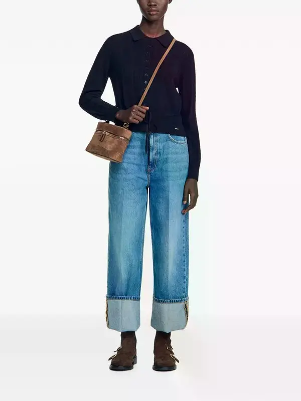 Sandro Pointelle-knit Drawstring Cardigan