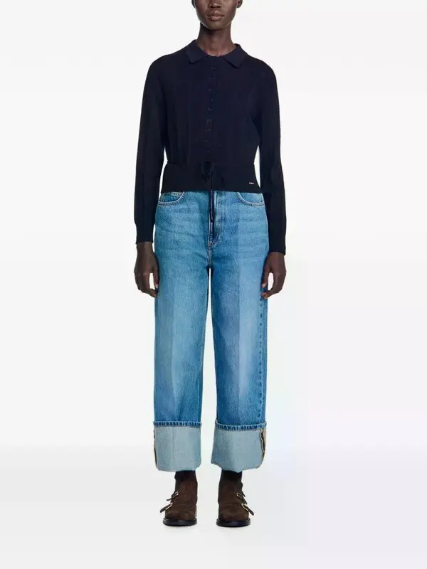 Sandro Pointelle-knit Drawstring Cardigan