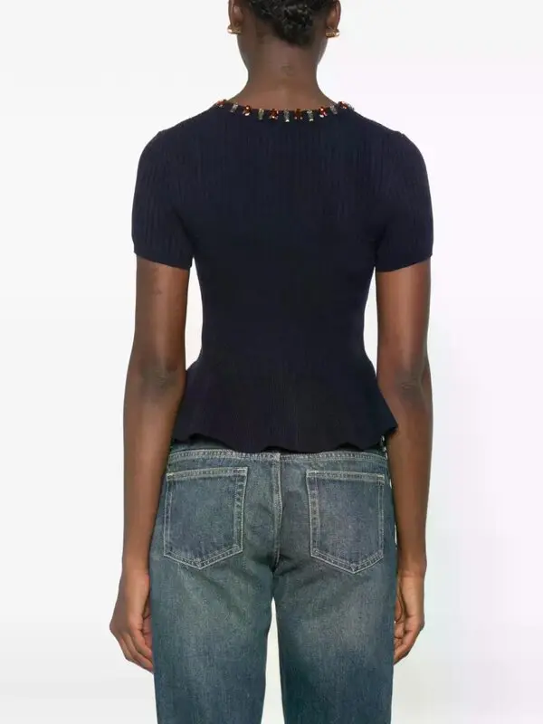 Sandro Ribbed Knit Crystal Embellished Peplum Top