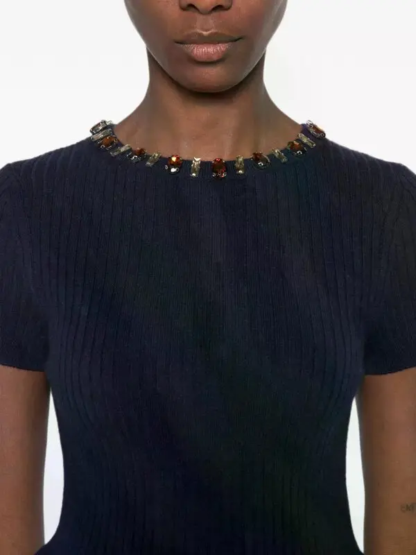 Sandro Ribbed Knit Crystal Embellished Peplum Top