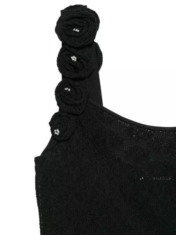 Sandro Floral-appliqué Pointelle-knit Top