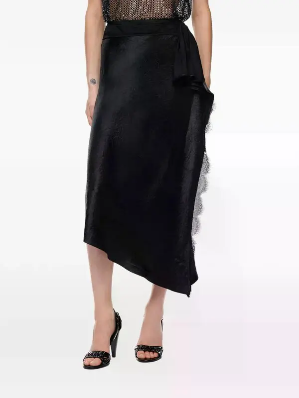 Pinko Asymmetric Lace Trim Skirt - Black