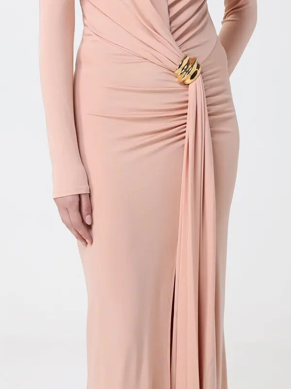 Elisabetta Franchi Draped Maxi Dress With Gold Embellishment - Nude