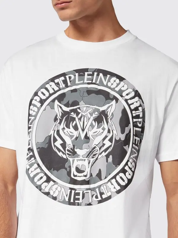 PLEIN SPORT Cotton T-shirt With Graphic Print And Contrasting Logo - White