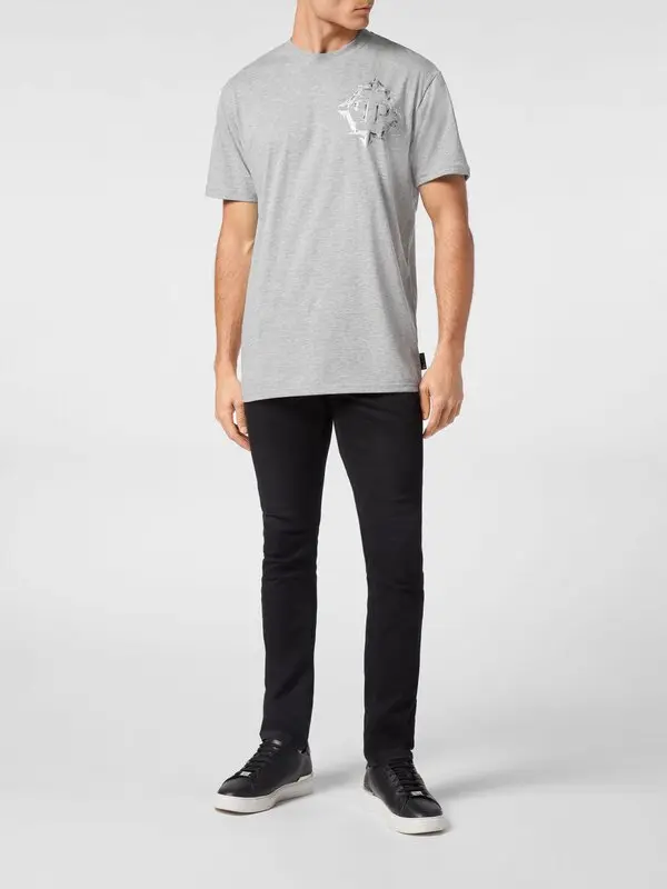 Philipp Plein Cotton T-shirt With Monogram Print And Hexagon Logo - Grey