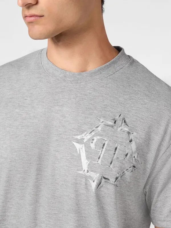 Philipp Plein Cotton T-shirt With Monogram Print And Hexagon Logo - Grey