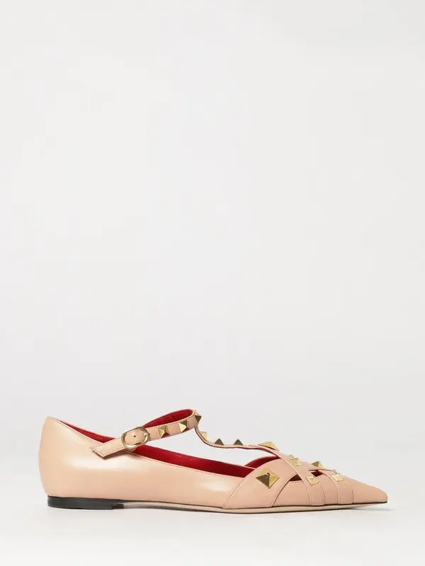 Valentino Garavani Studded Sheepskin Ballet Flats - Pink