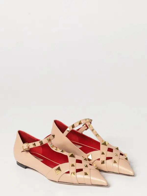 Valentino Garavani Studded Sheepskin Ballet Flats - Pink