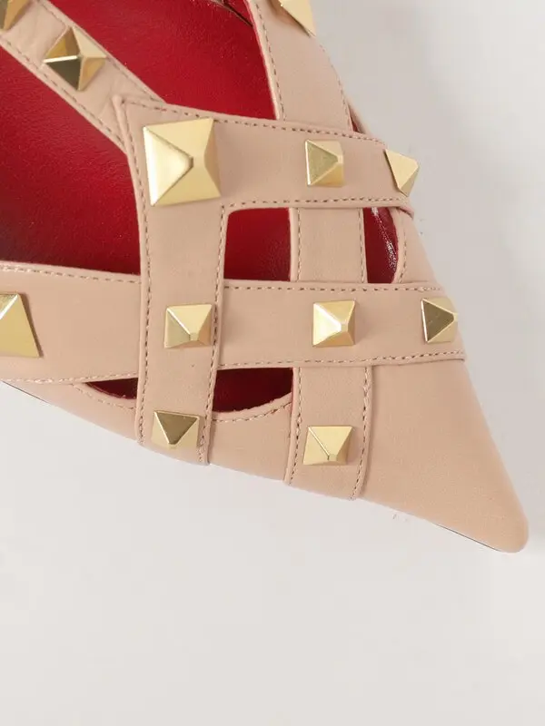 Valentino Garavani Studded Sheepskin Ballet Flats - Pink