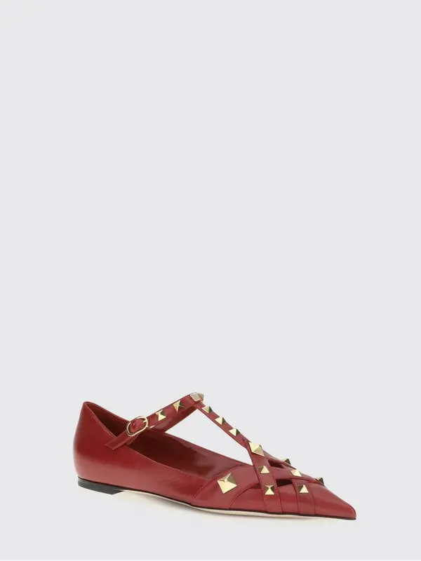 Valentino Garavani Studded Sheepskin Ballet Flats - Red