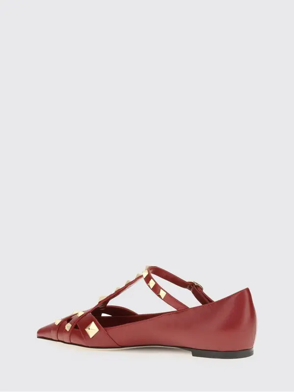 Valentino Garavani Studded Sheepskin Ballet Flats - Red