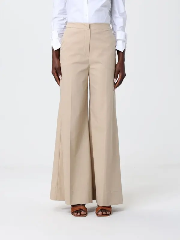 HANITA Cotton Blend Flared Trousers - Beige
