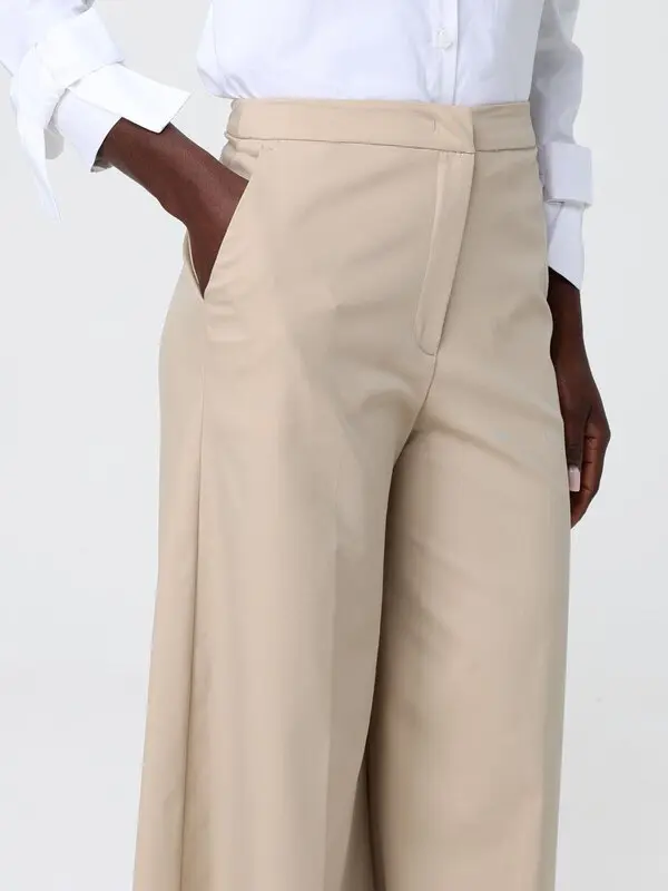 HANITA Cotton Blend Flared Trousers - Beige
