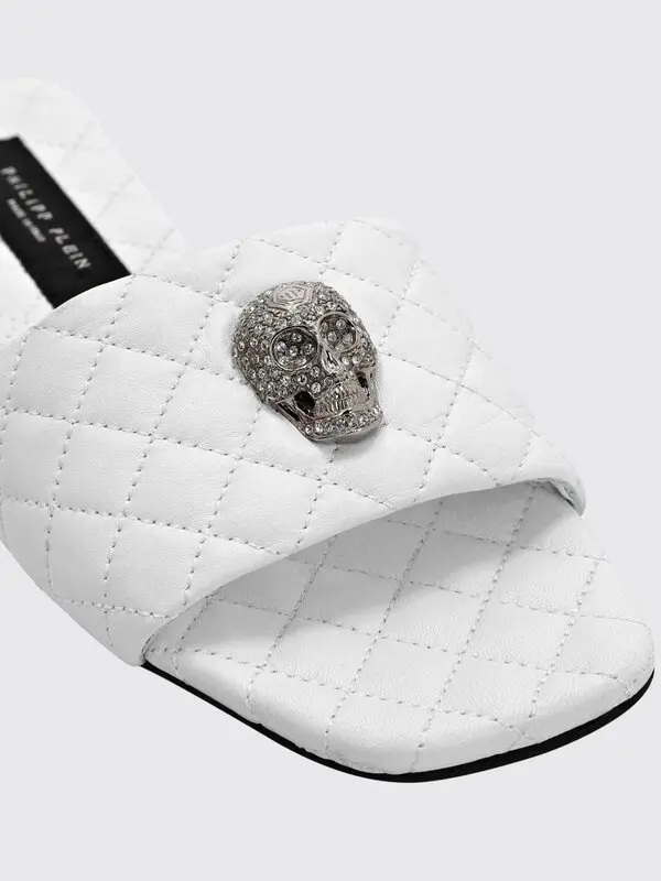 Philipp Plein Quilted Leather Low-heel Mules With Skull Detail