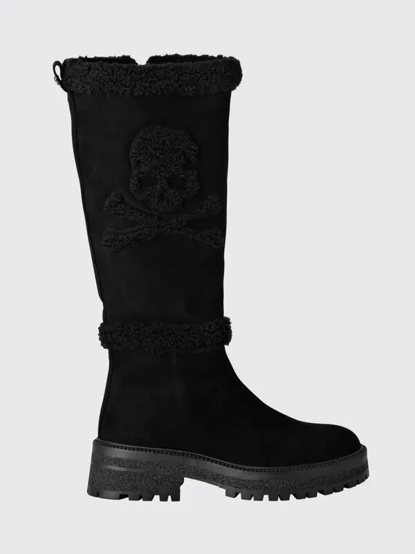 Philipp Plein Suede Knee-high Boots With Skull And Shearling Lining