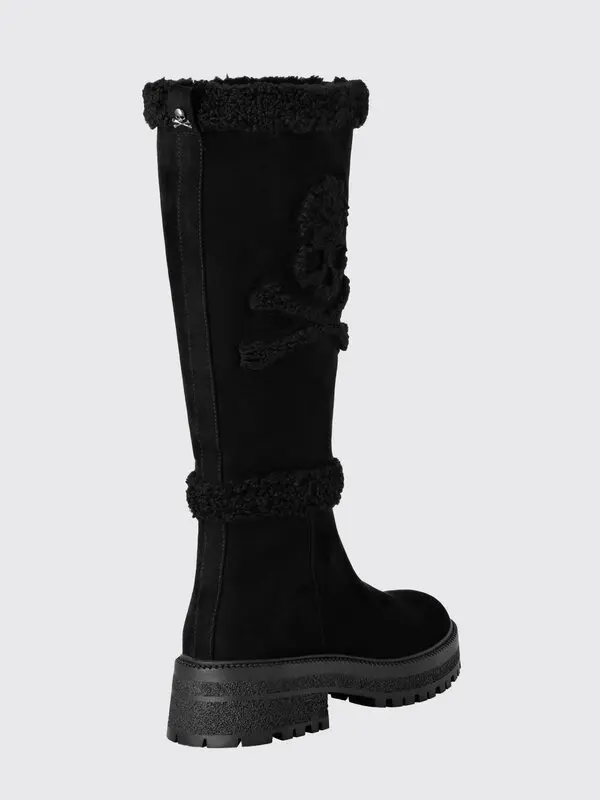 Philipp Plein Suede Knee-high Boots With Skull And Shearling Lining