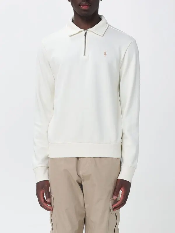 Polo Ralph Lauren Long-sleeve Cotton Polo Shirt With Zip Closure And Embroidered Logo - Cream