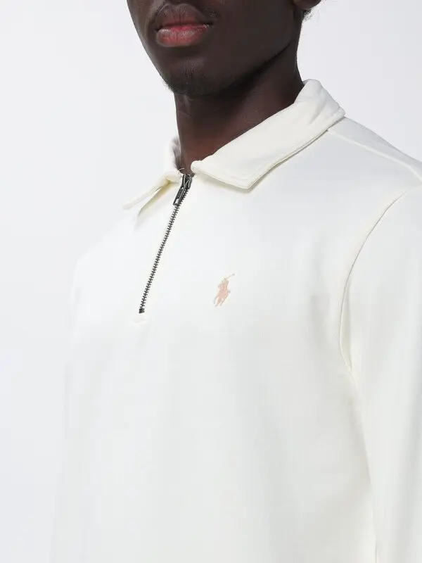 Polo Ralph Lauren Long-sleeve Cotton Polo Shirt With Zip Closure And Embroidered Logo - Cream