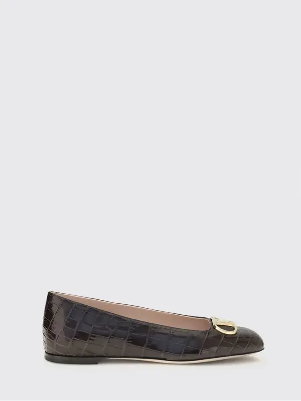 Valentino Garavani Vlogo Signature Croc-print Leather Ballet Flats - Brown