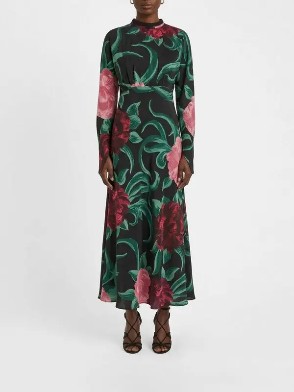 La DoubleJ Midi Silk Dress With Floral Print