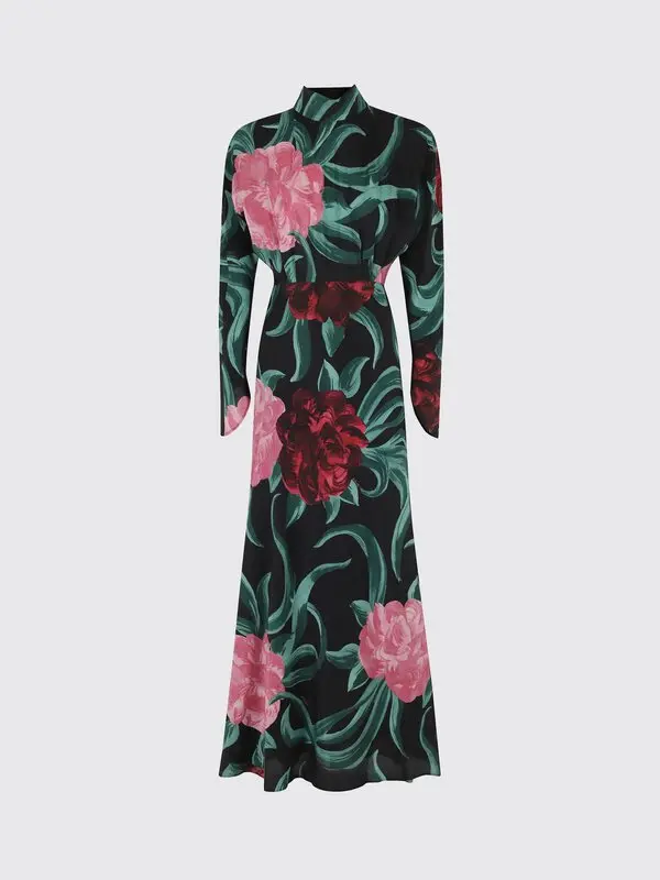 La DoubleJ Midi Silk Dress With Floral Print