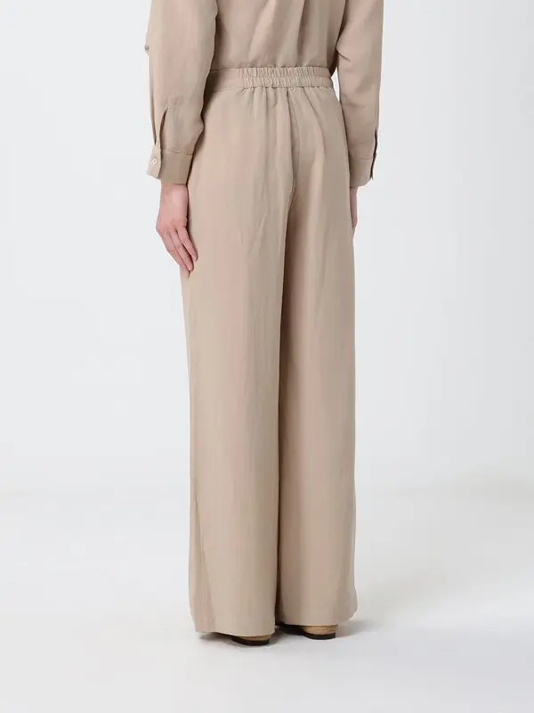 HANITA Linen Blend Palazzo Trousers With Embroidery - Beige