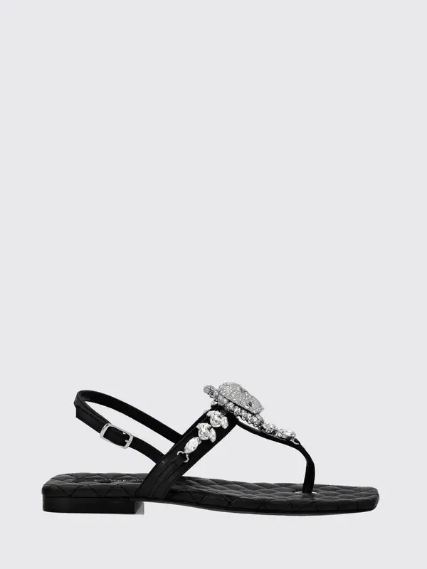 Philipp Plein Embellished Leather Thong Sandals - Black