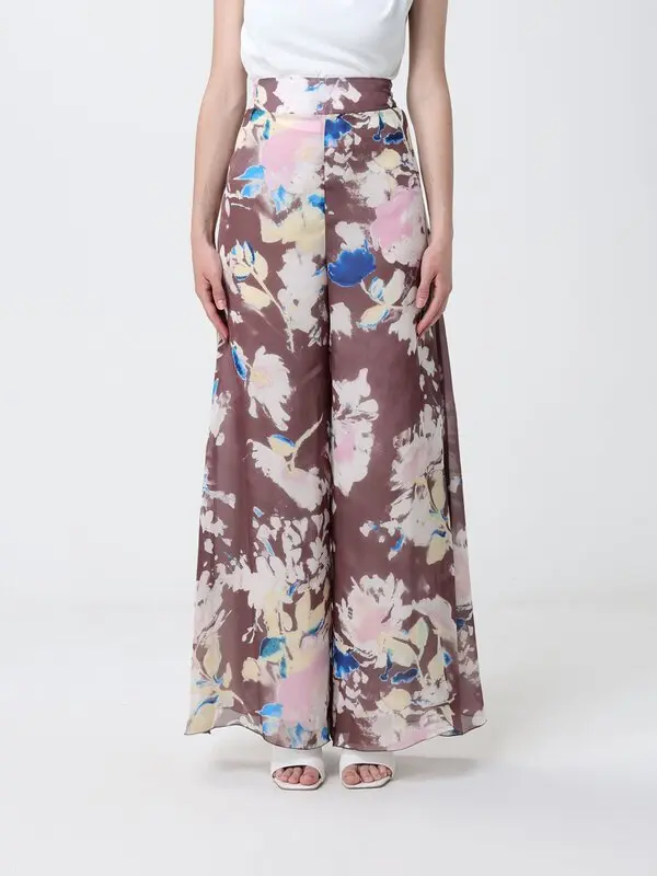 HANITA Printed Recycled Satin Palazzo Trousers - Ebony