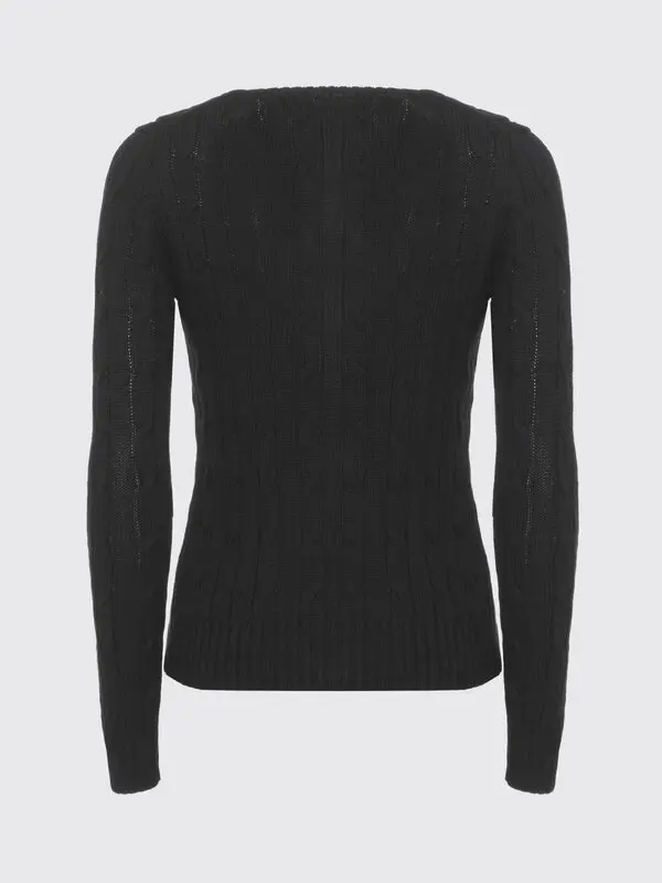 Ralph Lauren Cotton V-neck Sweater With Traces - Black