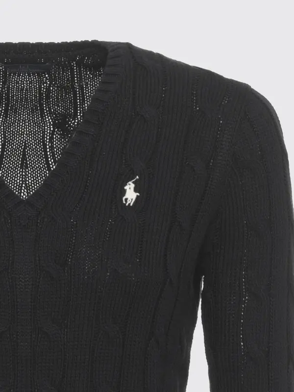 Ralph Lauren Cotton V-neck Sweater With Traces - Black
