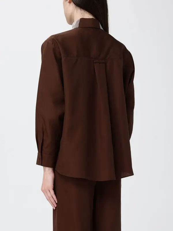 HANITA Linen Blend Shirt With Embroidery - Ebony