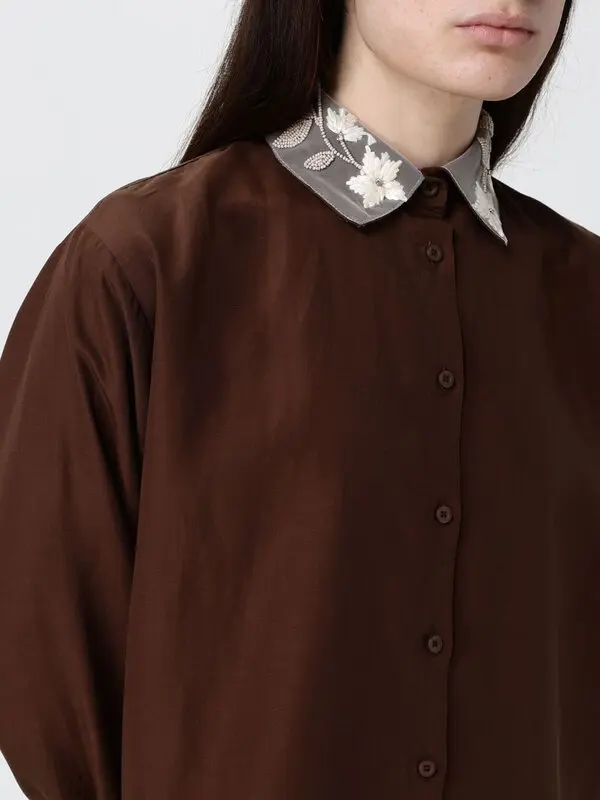 HANITA Linen Blend Shirt With Embroidery - Ebony