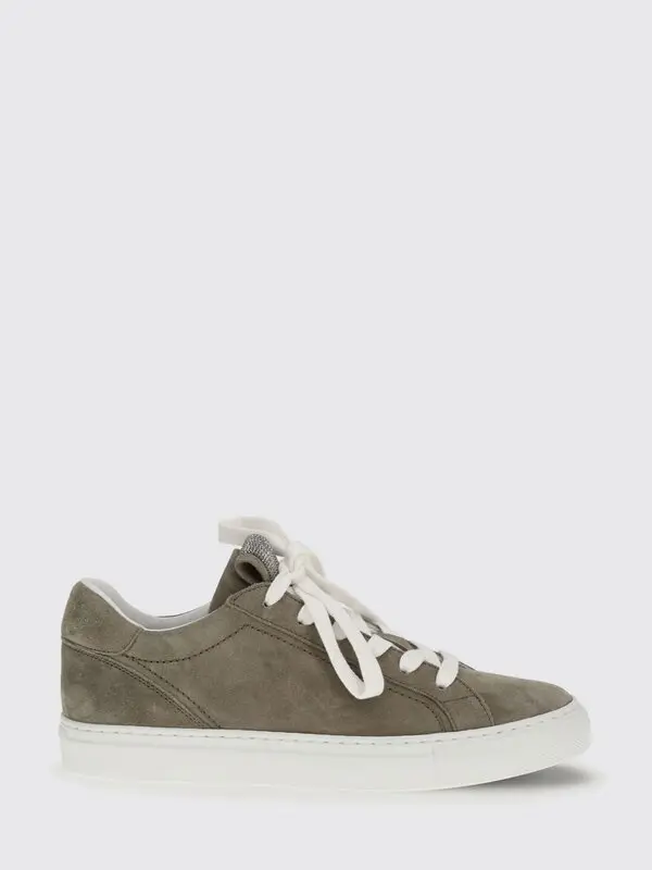 Brunello Cucinelli Suede Low Top Sneakers With Monile Embellishment - Brown