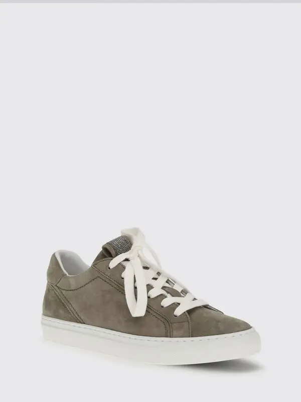 Brunello Cucinelli Suede Low Top Sneakers With Monile Embellishment