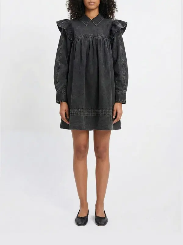 GANNI Organic Cotton Denim Flared Mini Dress