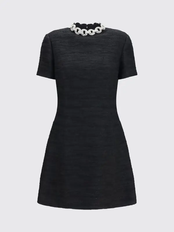 Valentino Garavani A-line Tweed Mini Dress With Rhinestone Embellishment - Black