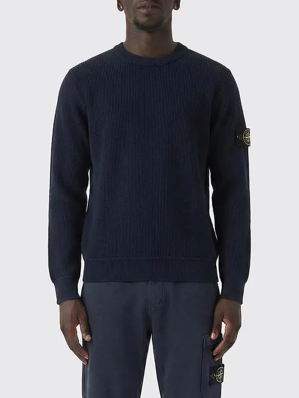 Stone Island Slim Fit Cotton Crew Neck Sweater With Compass Logo - Blue