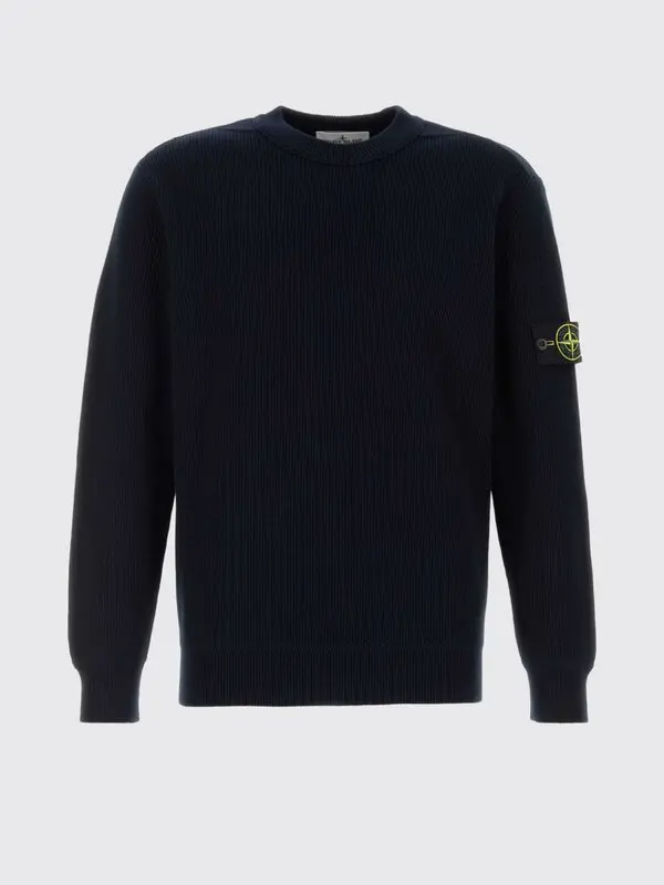 Stone Island Slim Fit Cotton Crew Neck Sweater With Compass Logo - Blue