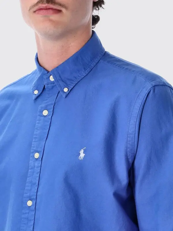 Polo Ralph Lauren Cotton Shirt With Button-down Collar And Logo - Blue