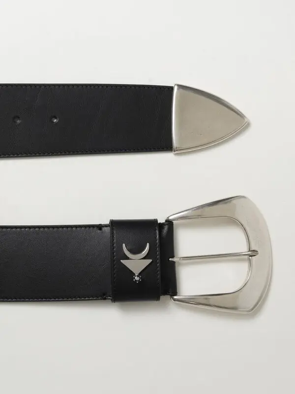 INAN Wide Leather Belt With Silver-tone Buckle