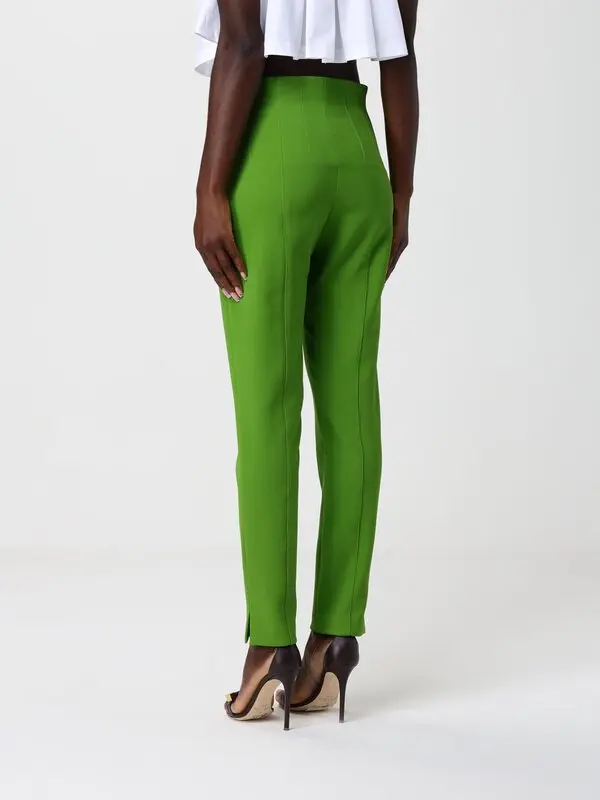Elisabetta Franchi High-waisted Double Stretch Crepe Trousers With Metallic Logo - Green