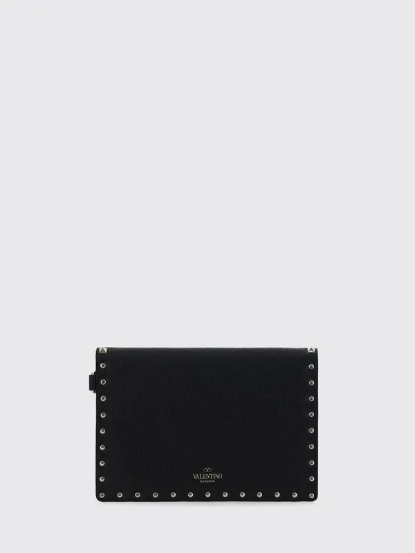Valentino Garavani Rockstud Grained Calfskin Leather Pouch With Studs And Handle - Black