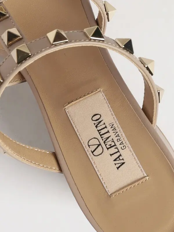 Valentino Garavani Rockstud Leather Mule Sandals With Studs - Beige