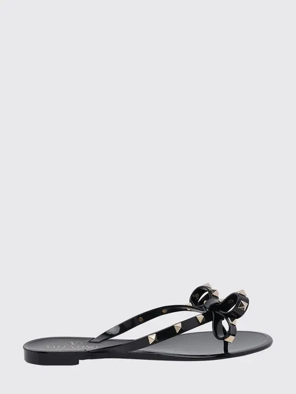 Valentino Garavani Rockstud Rubber Thong Sandals With Studs And Bow Detail - Black