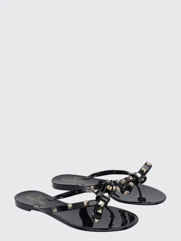 Valentino Garavani Rockstud Embellished Rubber Thong Sandals - Black