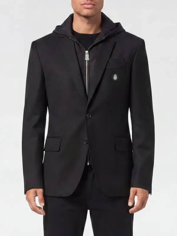 BILLIONAIRE Single-breasted Hooded Blazer - Black