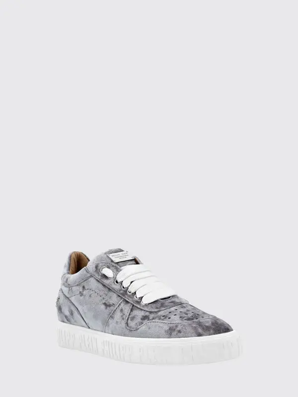 Philipp Plein Hurricane Low Top Velvet Sneakers With Skull Application