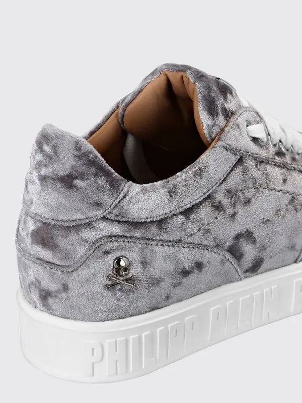Philipp Plein Hurricane Low Top Velvet Sneakers With Skull Application